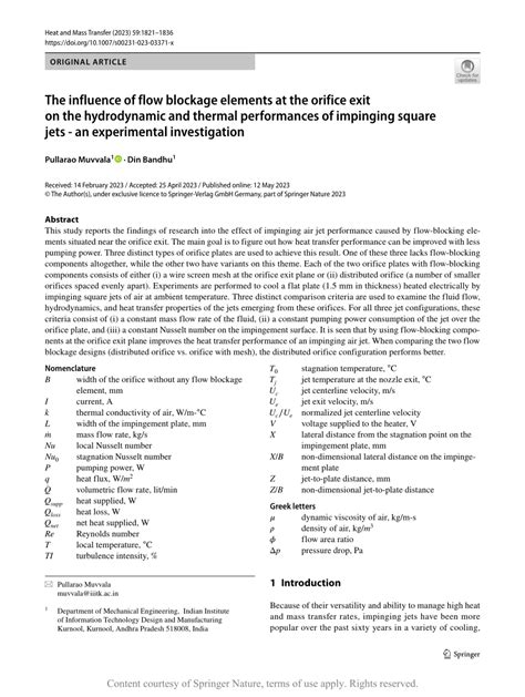 The Influence Of Flow Blockage Elements At The Orifice Exit On The