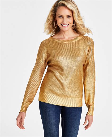 Inc International Concepts Womens Foiled Boat Neck Sweater Created