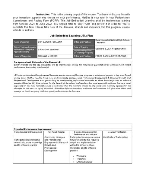 don carlo f gollena job embedded learning plan pdf learning