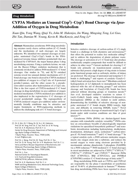 Cyp3a Mediates An Unusual C Sp −c Sp Bond Cleavage Via Ipso‐addition Of Oxygen In Drug