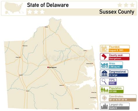 Map Of Sussex County In Delaware Usa Stock Vector Illustration Of