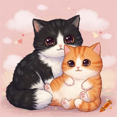 A Cute Black And White Cat And An Orange Tabby Cat Sitting Together On