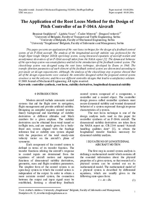 Pdf The Application Of The Root Locus Method For The Design Of Pitch Controller Of An F 104a