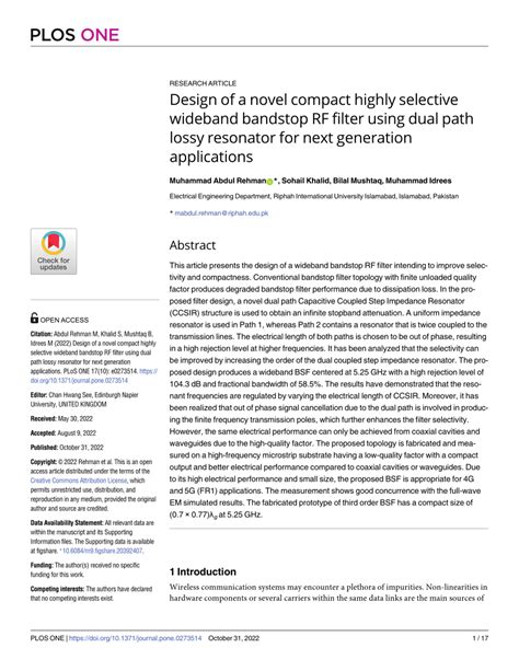 Pdf Design Of A Novel Compact Highly Selective Wideband Bandstop Rf