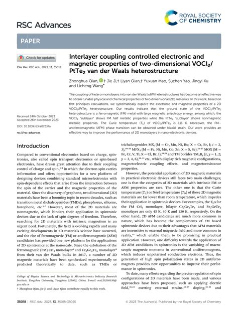 Pdf Interlayer Coupling Controlled Electronic And Magnetic Properties Of Two Dimensional Vocl2