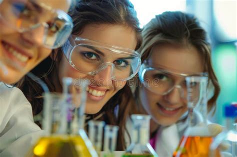 Three Female Scientists Analyzing Chemical Samples In Laboratory