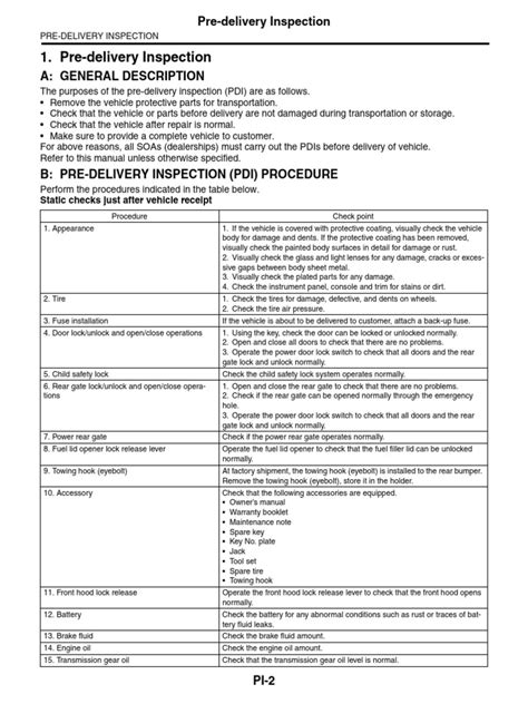 Pre Delivery Inspection Checklist Guide Pdf Land Vehicles
