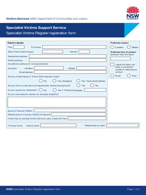 Fillable Online Svss Specialist Victims Register Registration Form Specialist Victims Support