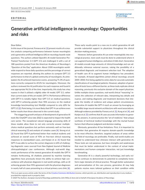 Pdf Generative Artificial Intelligence In Neurology Opportunities And Risks