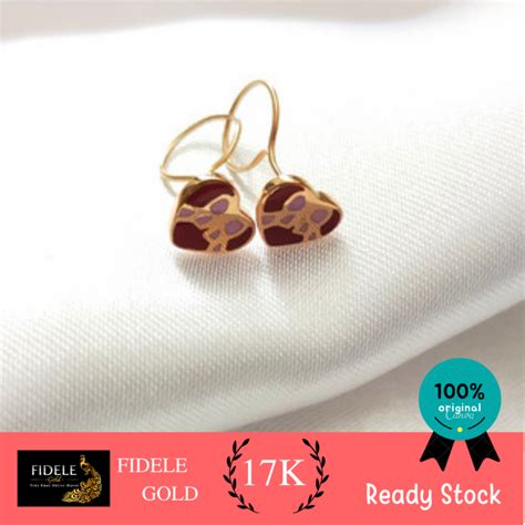 Anting Toge Hati Merah Putih Klep Emas Tua 17k Emas Putih Lazada