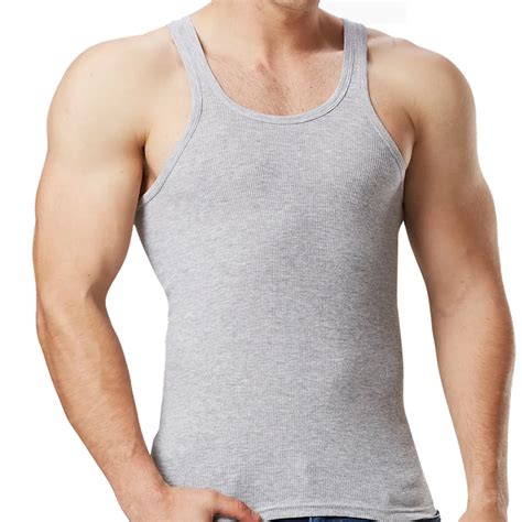 In Stock Elastic Ribbed Wife Beater Vest For Men Summer Gym Tank Top