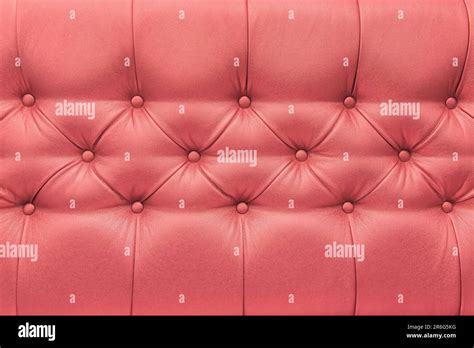 Light Red Peach Colour Leather Upholstery Sofa With Pattern Button Design Furniture Style Decor