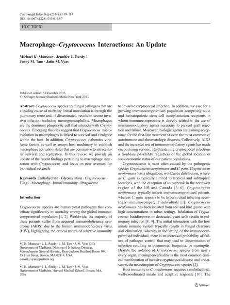 Pdf Macrophage Cryptococcus Interactions An Update
