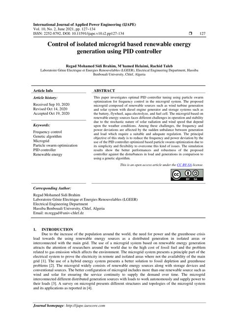Pdf Control Of Isolated Microgrid Based Renewable Energy Generation Using Pid Controller