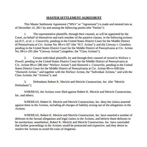 Free 10 Sample Master Settlement Agreement Templates In Pdf