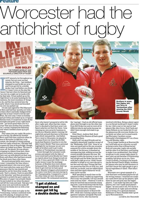 Rob Sigley Features In Rugby Paper January 2021 Issue North Midlands Rugby North Mids Rfu