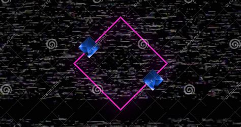 Image Of Strobing Blue And Pink Neon Light Beams Over 3d Blue Diamonds And Pink Diamond On Black