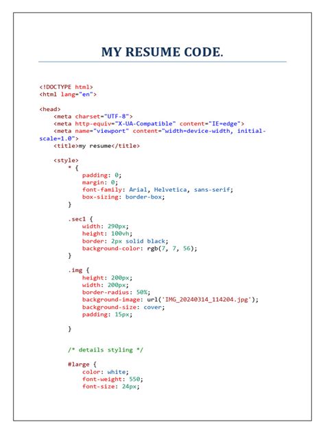 My Resume Code Pdf