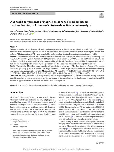 Diagnostic Performance Of Magnetic Resonance Imagingbased Machine Learning In Alzheimers