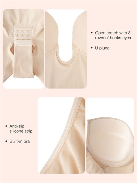U Plunge Open Crotch Open Back Mid Thighs Shapewear Bodysuit Beige