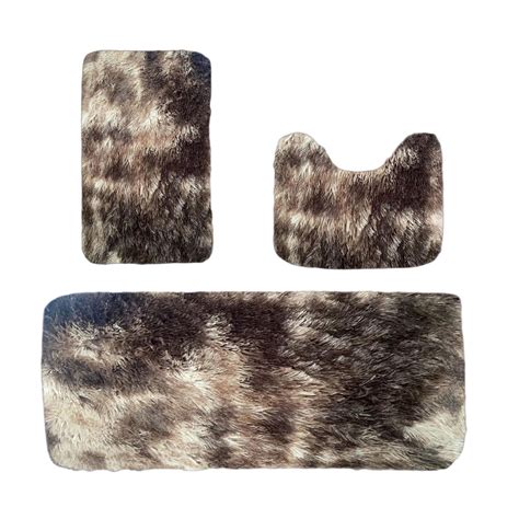 Brown Three Piece Bath Mat Set With High Pile Soft Texture And Anti