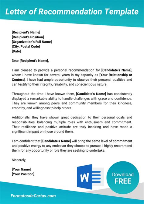 Letter Of Recommendation Template 2024