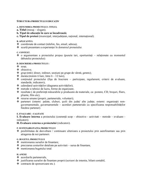 Structura Proiect Educational Structura Proiectului EducaŢiv A