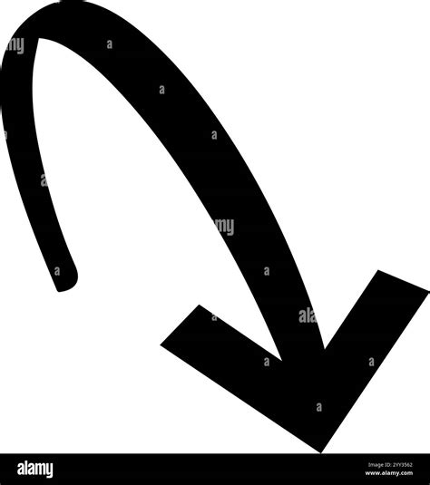 Simple Bold Black Curved Arrow Pointing Down On A White Background