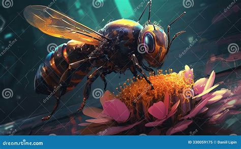 A Robotic Bee Pollinating A Genetically Modified Flower Fantasy
