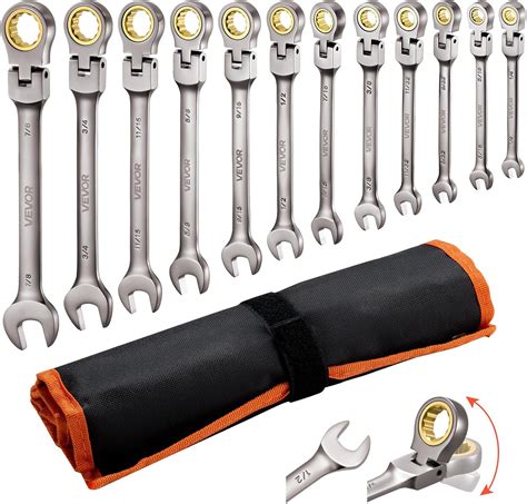 Vevor Flex Head Ratcheting Wrench Set 12 Piece Sae Sizes 72 Teeth Cr