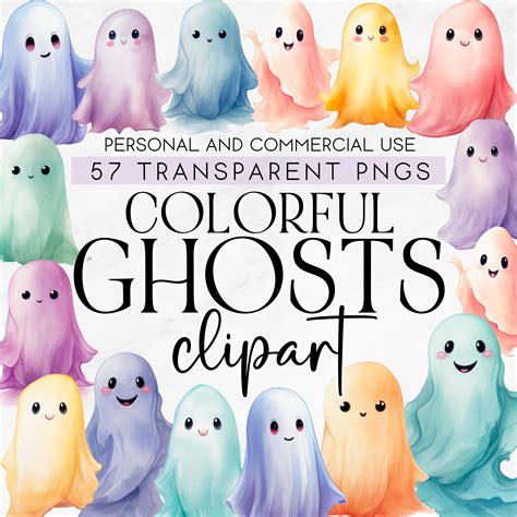 57 Watercolor Pastel Ghost Clipart Cute Halloween Ghost Clipart
