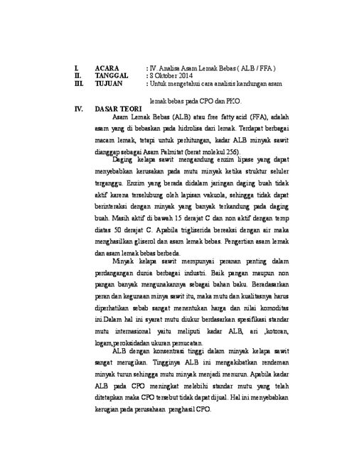 Doc Laporan Praktikum Semester I Kimia Dasar Analisa Asam Lemak