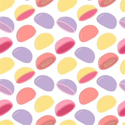 Premium Vector Vector Flat Mochi Seamless Pattern Pastel Mochi Dessert Pattern On White Background