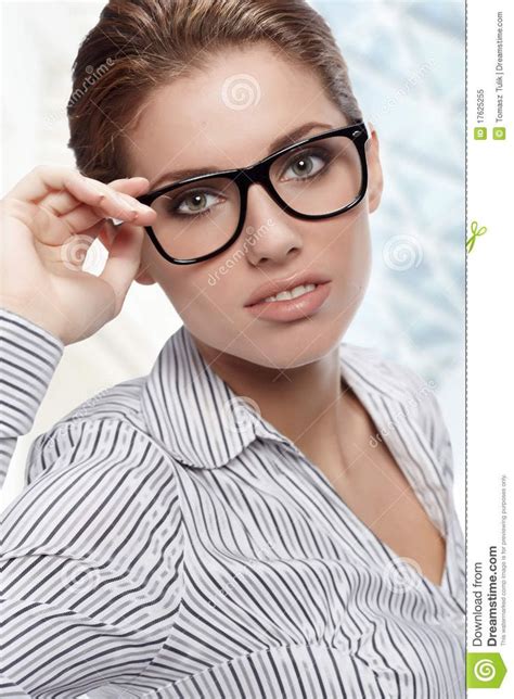 Woman Wearing Glasses In Office Background Wearing Glasses Stock Photos Woman Glasses
