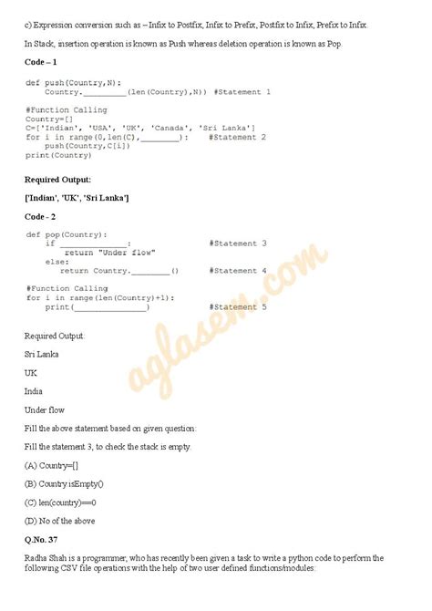 Cuet Computer Science Sample Paper 2024 Pdf Aglasem Admission