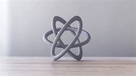 A Contemporary Atom Model Sculpture Displayed On A Wooden Surface Stock