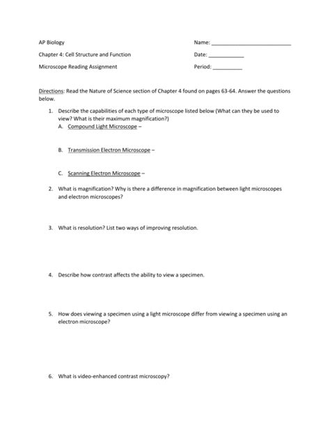 Microscopy Reading Assignment