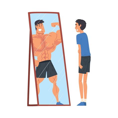 Guy Standing In Front Of Mirror Looking At His Reflection And Imagine