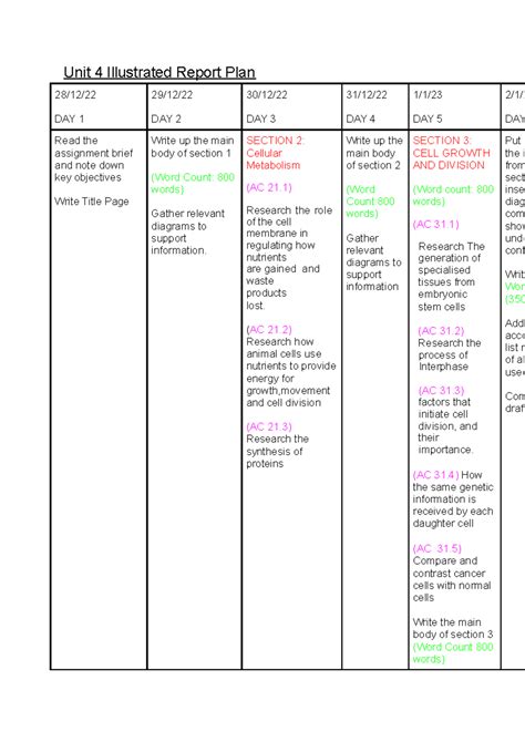 New Preparing A Written Assignment Unit 4 Illustrated Report Plan 28 12 Day 1 29 12 Day 2 30