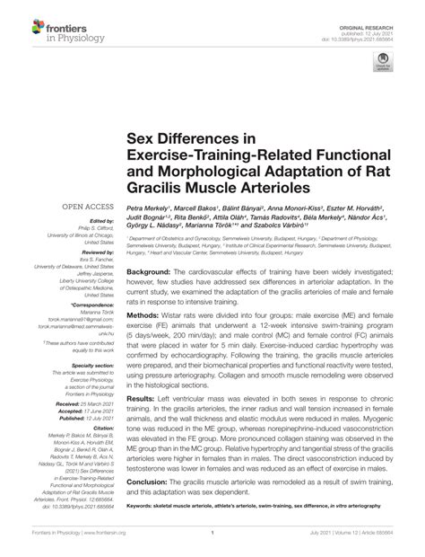 Pdf Sex Differences In Exercise Training Related Functional And