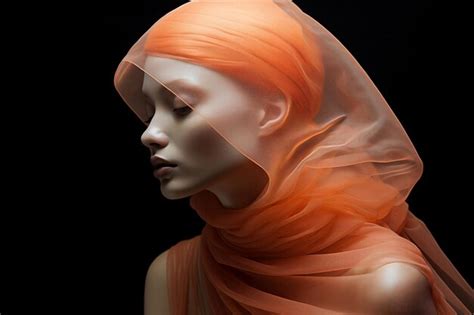 Premium Photo Portrait Of A Woman With An Orange Veil In The Style Of