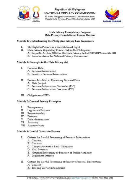 Philippines Data Privacy Course Outline Pdf Right To Privacy