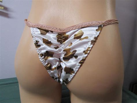 Satin Prints Cheeky Tanga Rear String Bikini For Men Medium Front