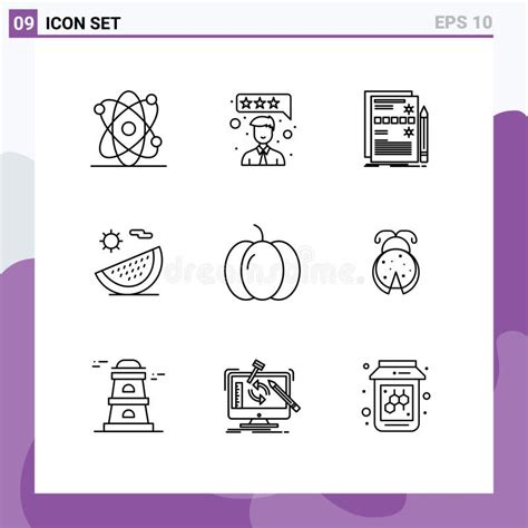 Set Of 9 Commercial Outlines Pack For Halloween Vacation Design Summer Food Stock Vector