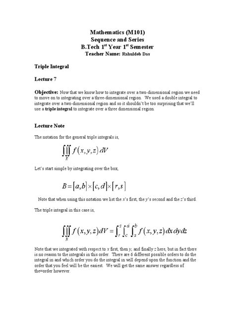 Btech 1st Sem Maths Triple Integrals Pdf Integral Geometry