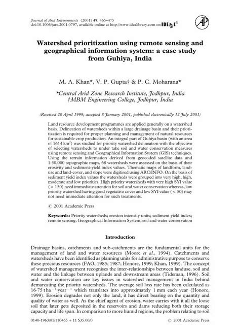 Pdf Watershed Prioritization Using Remote Sensing And Geographical