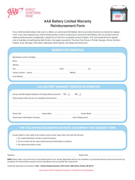 Aaa Battery Limited Warranty Reimbursement Form Blank Fillable