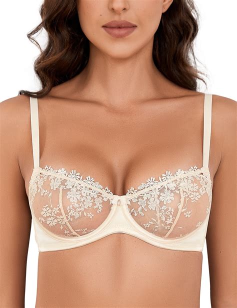 Wingslove Womens Sexy Lace Sheer Bra Demi Mesh Balconette See Through