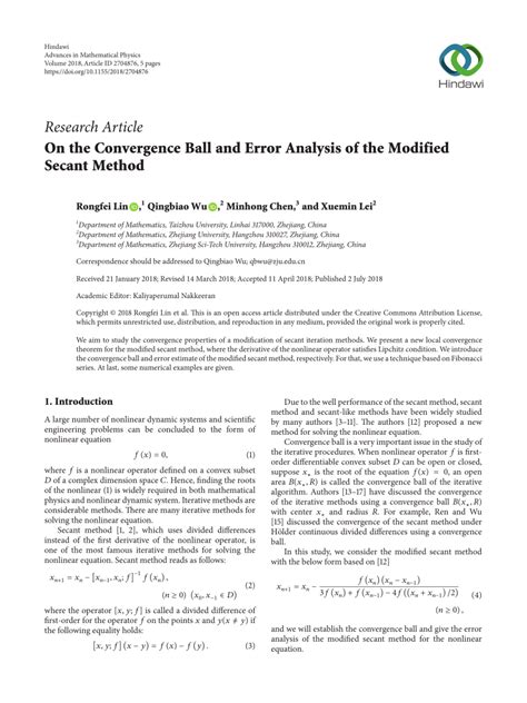 Pdf On The Convergence Ball And Error Analysis Of The Modified Secant Method