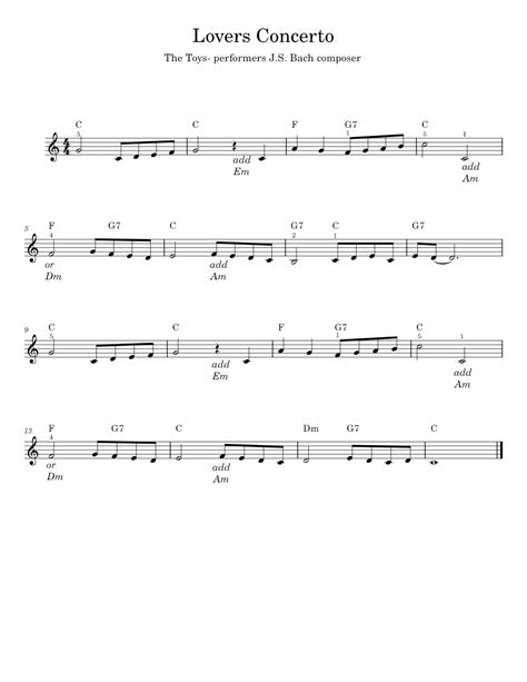 Lovers Concerto J S Bach Sheet Music With Chords For Piano Solo